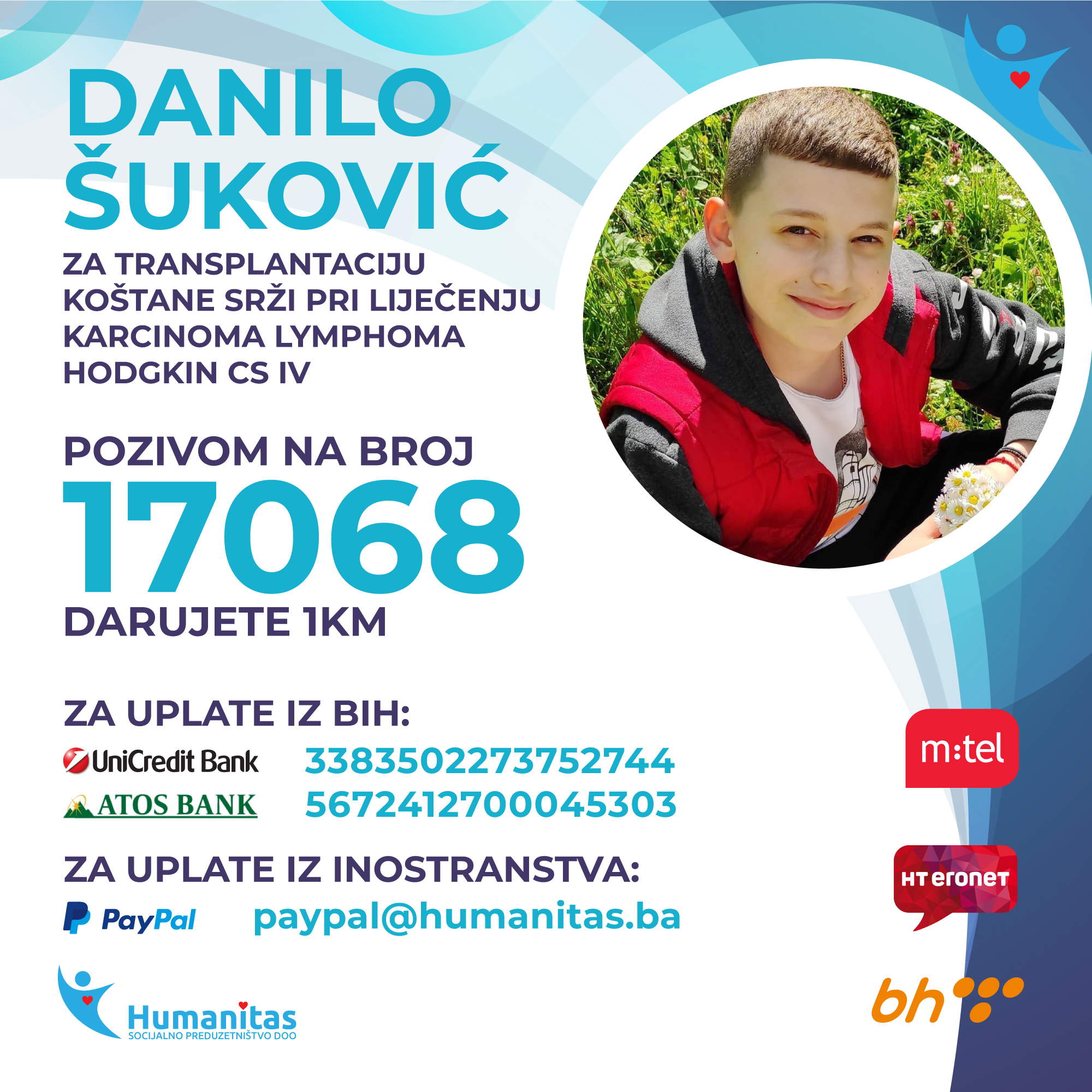 Obezbijeđena sredstva za Danila Šukovića iz Novog Sada - Humanitas